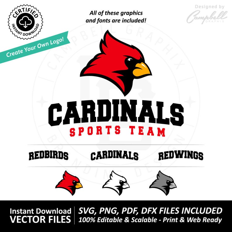 Cardinals Logo SVG Bundle: DIY Customizable Vector Template Files for ...