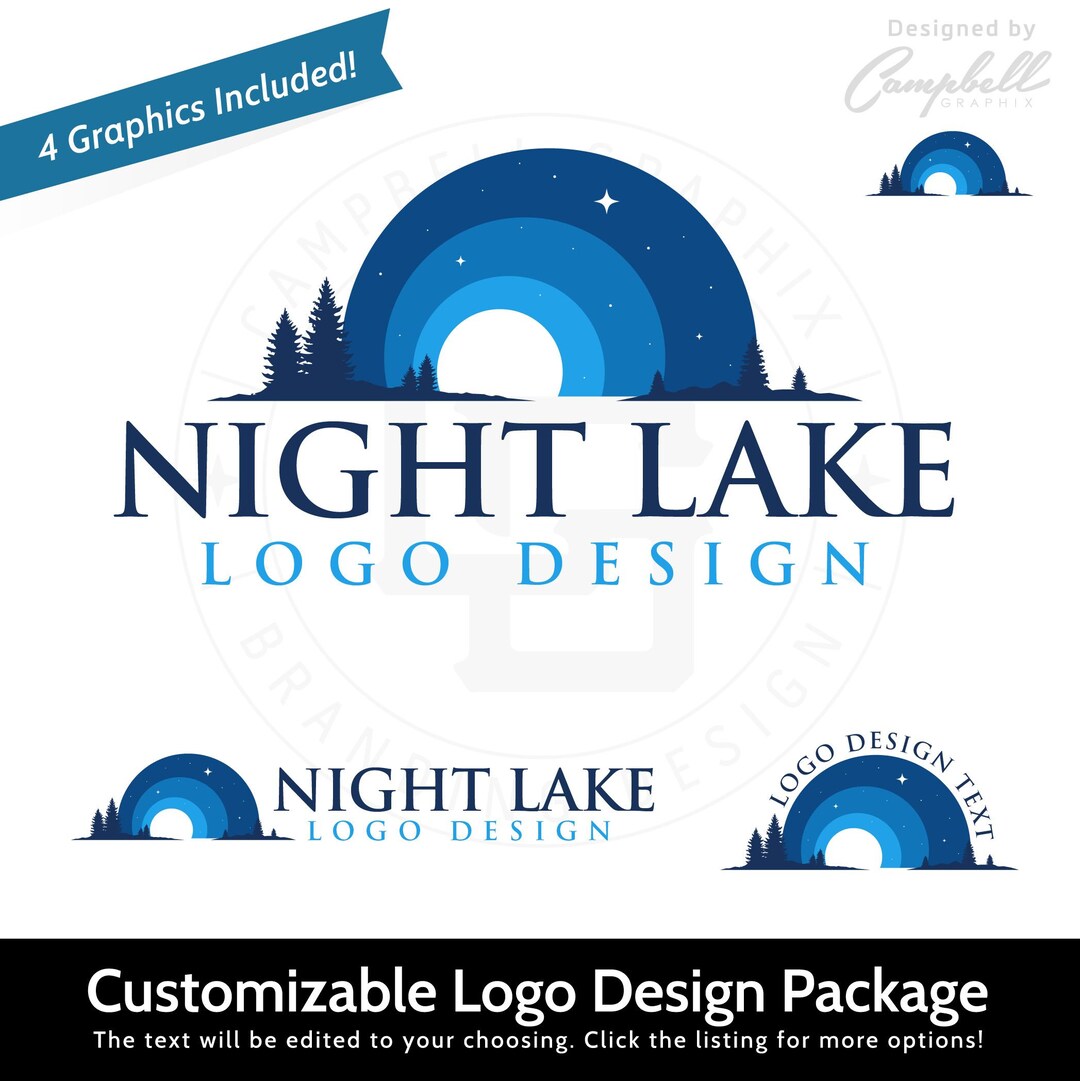 Lake Logo - Shoreline Logo - Night Logo - Customizable Logo - Logo ...