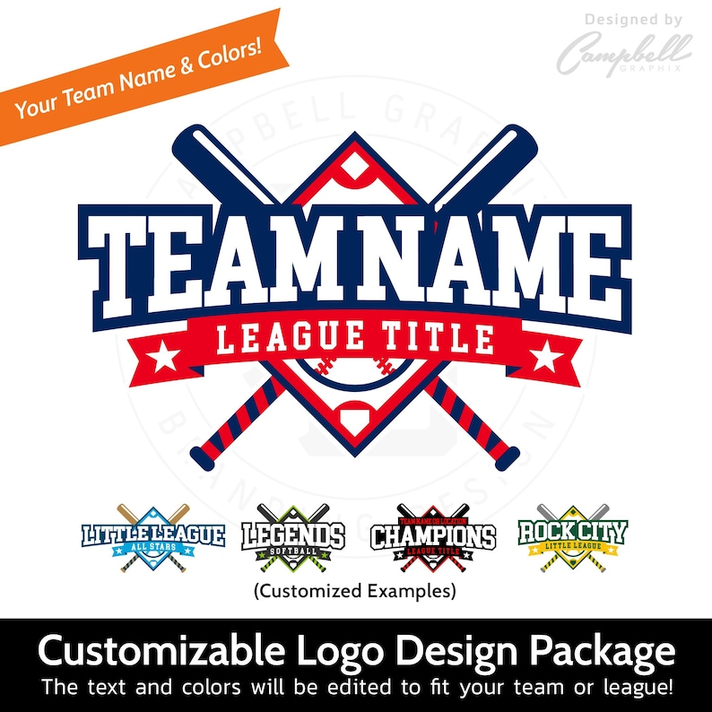 Customizable Baseball Team Logo Design: Personalized by the Artist for ...