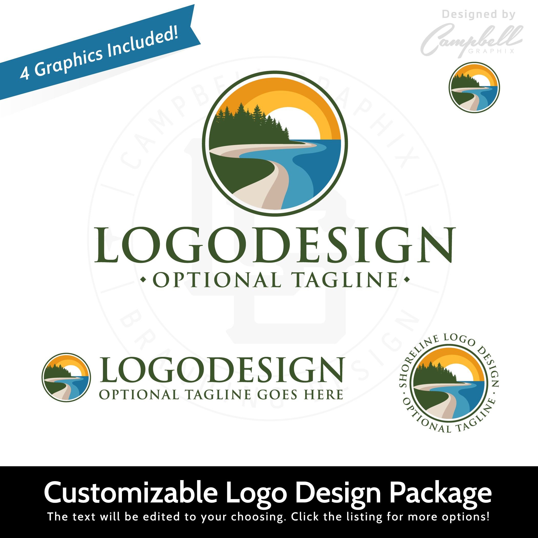 Customizable Logo Shoreline Logo Lake Logo River Logo Beach Logo Pine ...