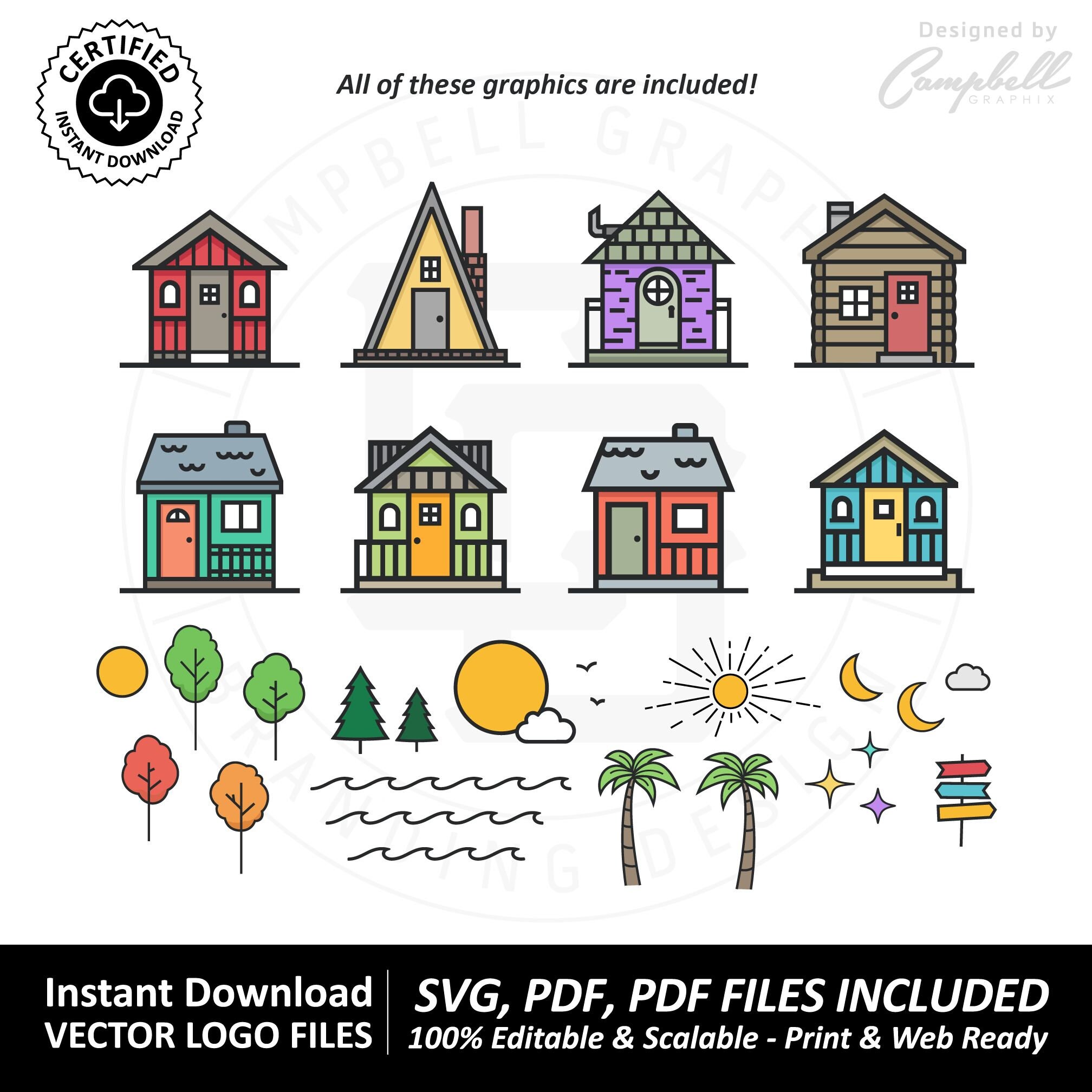 Houses - Instant Download - Tiny Houses - Cabin Logo - Ready to Use ...