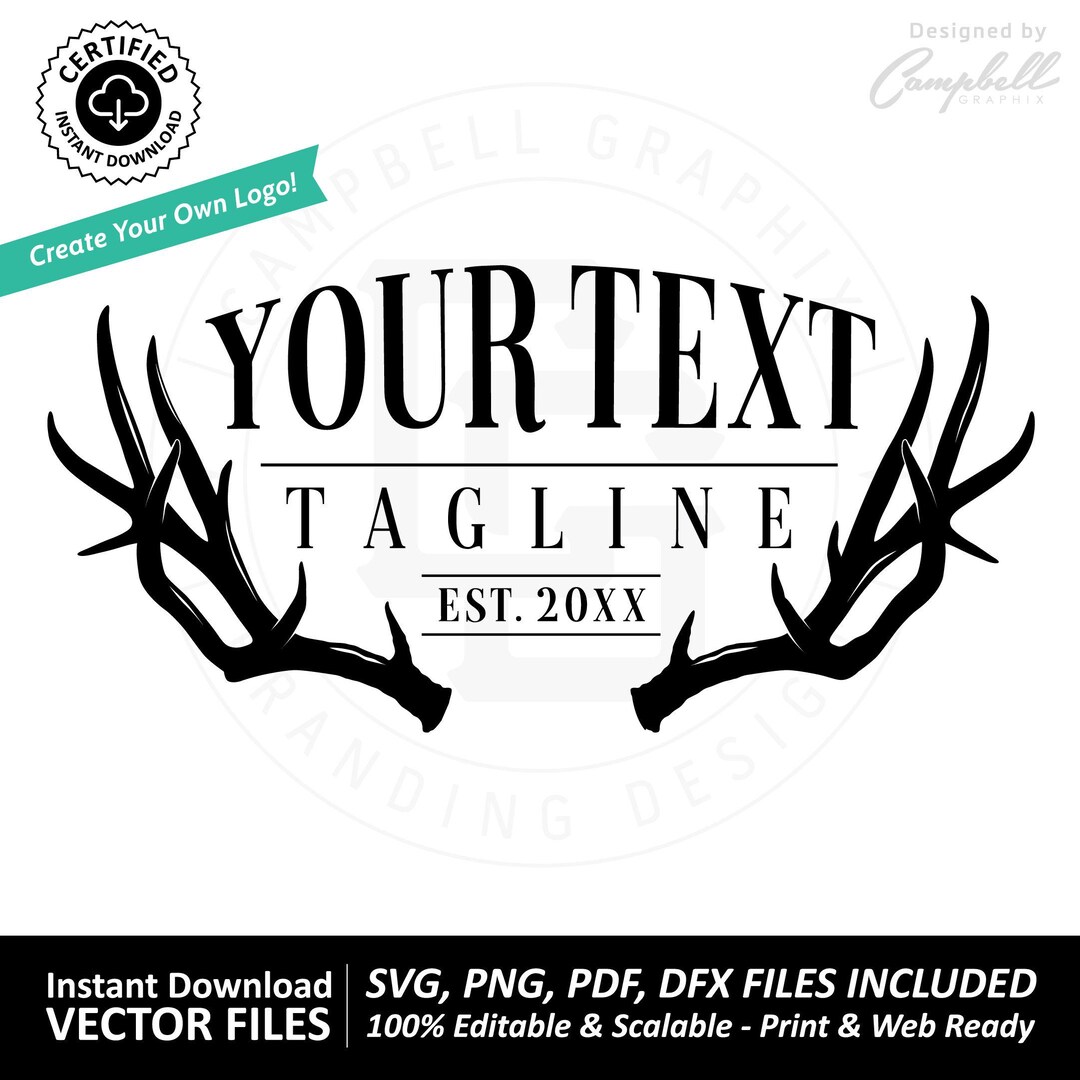Antlers Logo SVG Instant Download Taxidermy Logo CYO Design Printable ...