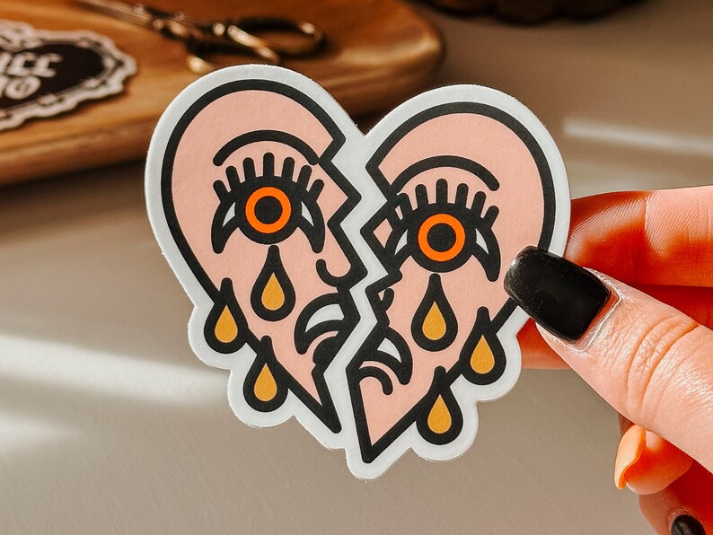 Crying Broken Heart Tattoo Flash Sticker Die Cut Vinyl Pink Broken ...