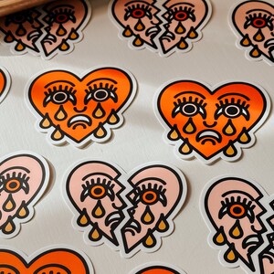 Crying Heart Tattoo Flash Sticker | Die Cut Vinyl | Red Heart Face With ...