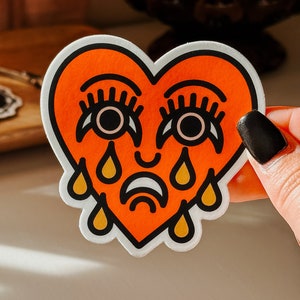 Crying Heart Tattoo Flash Sticker Die Cut Vinyl Red Heart Face With ...