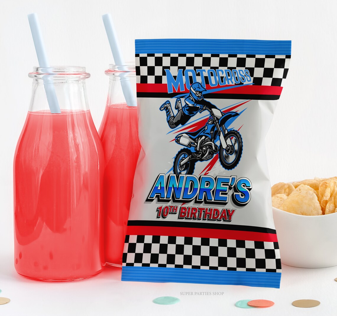 Motocross Chip Bags Printable Snack Treat Roadster Birthday - Etsy