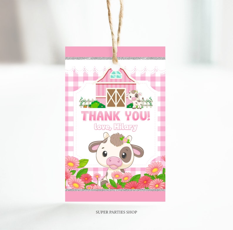 Cow Thank You Tag Printable Farm Party Favor Template Gift | Etsy