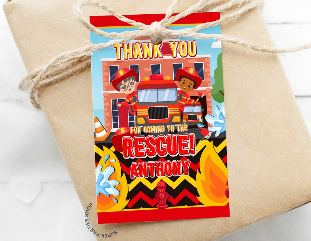 Firefighter Favor Tag Label Printable , Firetruck Potatoes, Firefighter ...