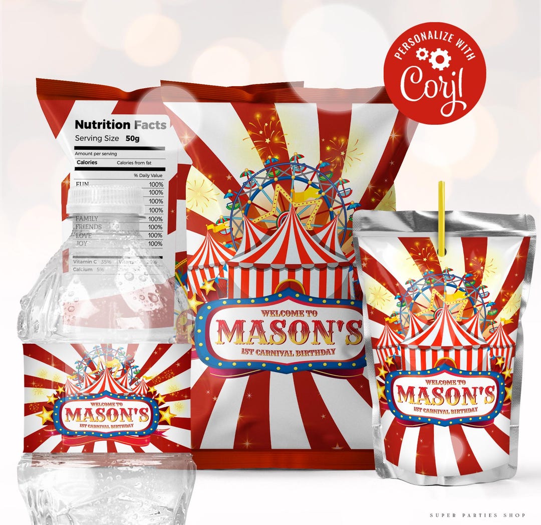 Circus Party Bundle Kit Printable, Circus Tent Birthday Party Chip Bag ...