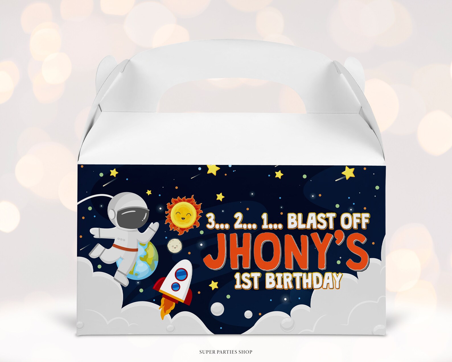 Space Gable Box Label Printable Astronaut Birthday Gift Box - Etsy