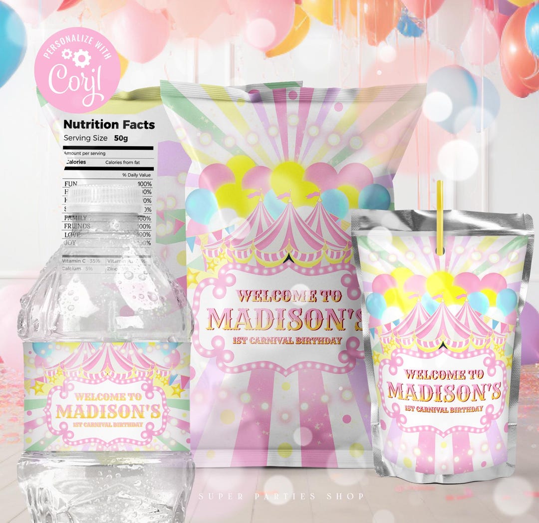 Circus Party Bundle Kit Printable, Circus Tent Birthday Party Chip Bag ...