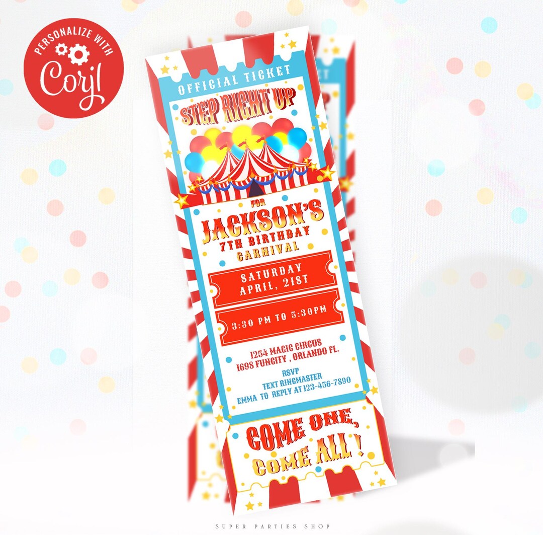 Editable Circus Invitation, Circus Invitation Ticket Invitation, Circus ...