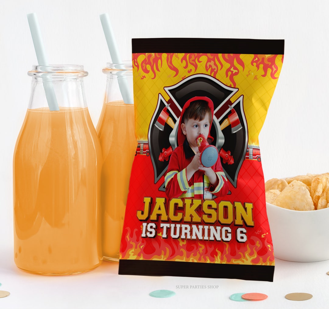 Fireman Chip Bag Printable , Firetruck Potatoes, Birthday Invitation ...