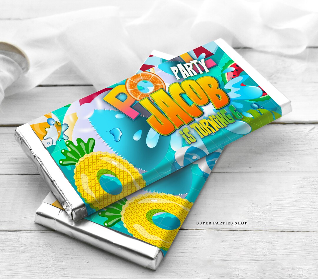 Pool Party Candy Bar Wrapper Printable, Pool Birthday Supplies, Pool ...