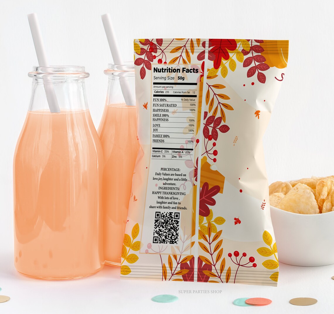 Thanksgiving Chip Bags Printable INSTANT DOWNLOAD Snack Bag | Etsy