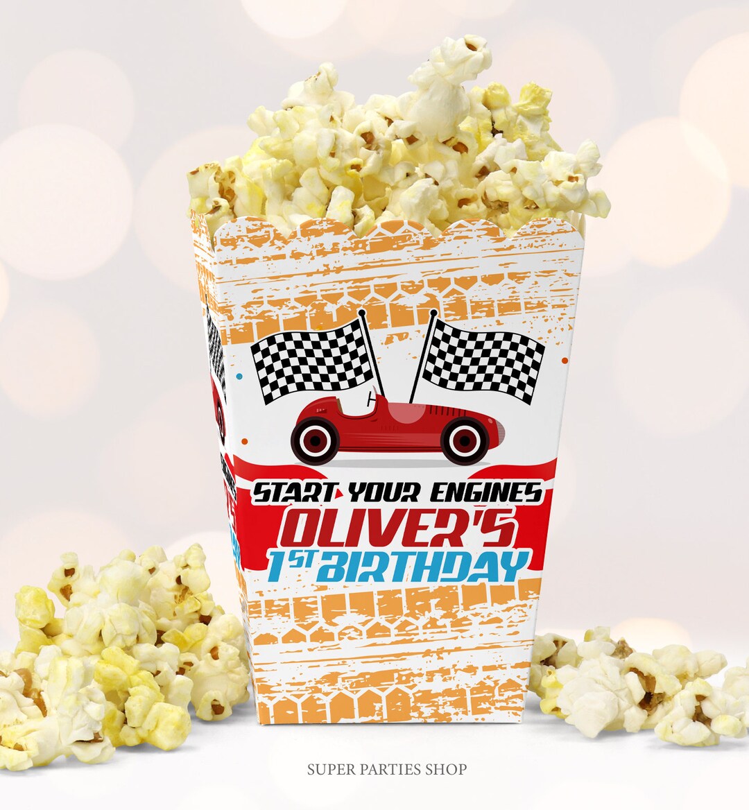 Race Cars Popcorn Box Printable, Snack Treat, Roadster Birthday, Racing ...