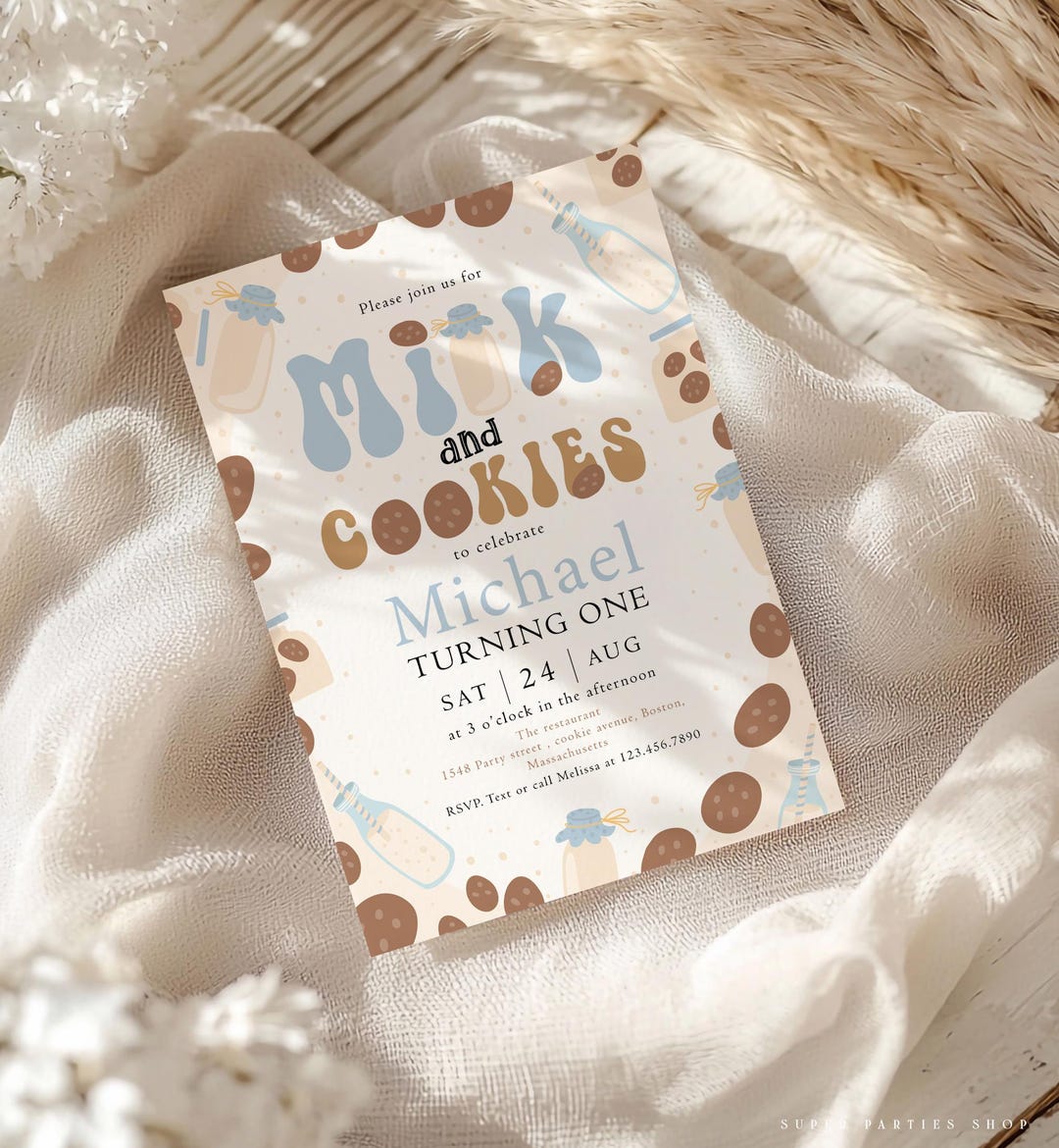 Editable Cookie & Milk Invitation, Cholcolate Chip Birthday, Cookie ...
