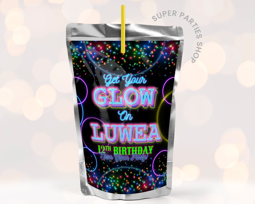 NEON Party Capri Sun Label Printable, Glow Birthday Printables Party ...