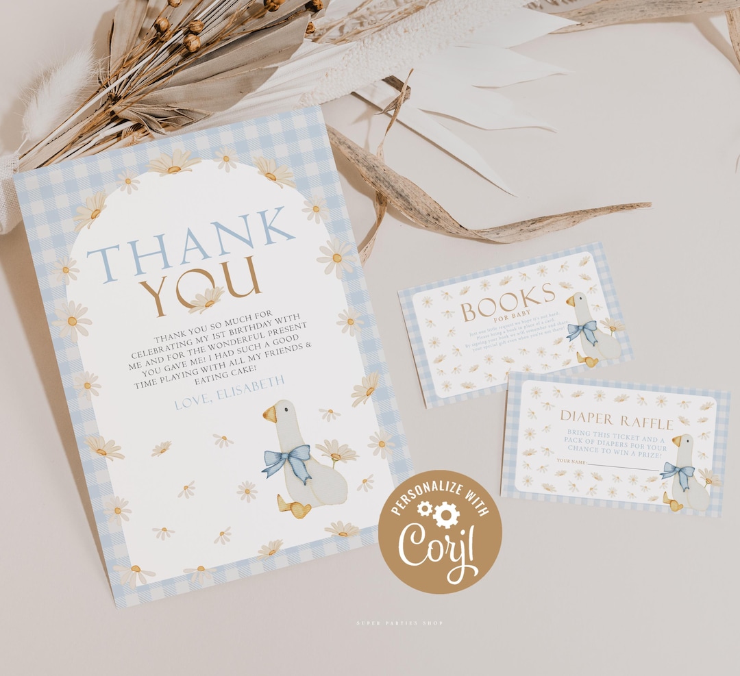 Silly Goose Baby Shower Thank You Card Editable, Diapper Raffle and ...