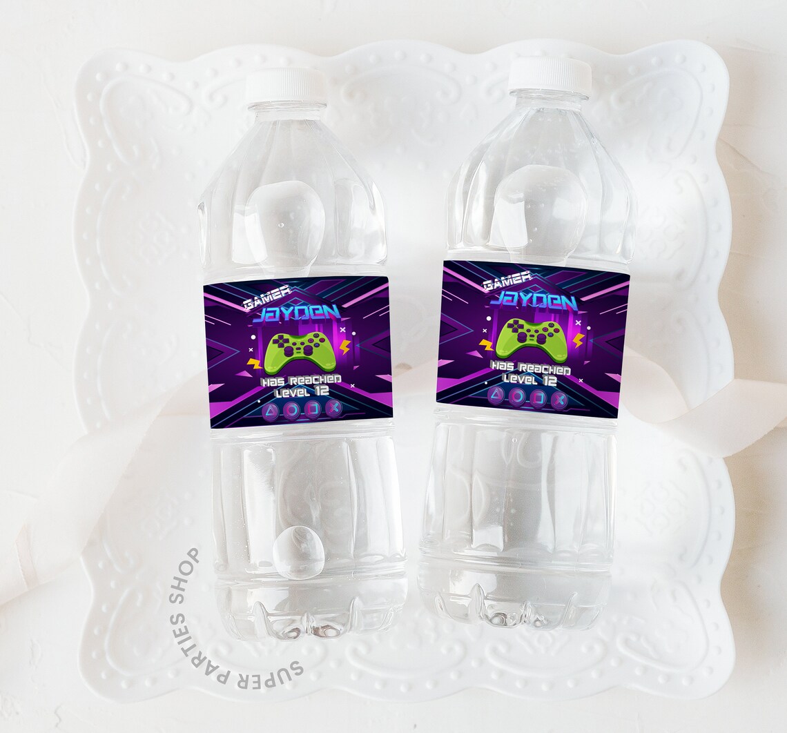 Gamer Water Bottle Label Printable Custom Chip Gamer | Etsy