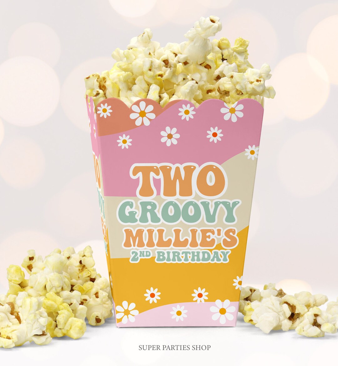 Hippie Popcorn Box Craft Printable, Flower Power Birthday Party Decor ...