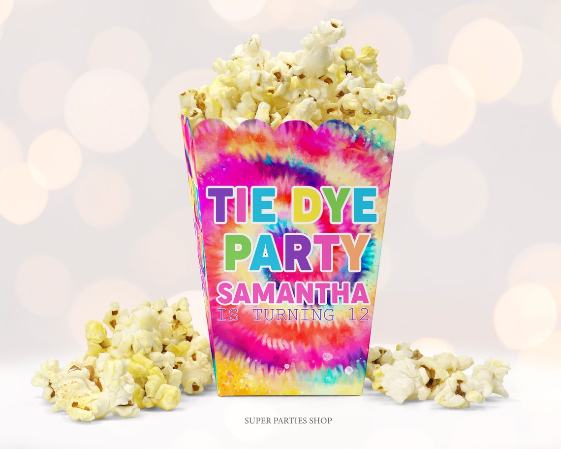 Tie Dye Party Popcorn Box Template Printable Hippy Peace - Etsy