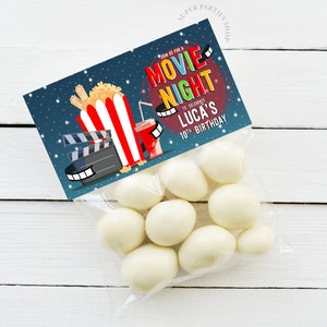 Movie Night Candy Bag Topper Label Printable, Movie Night Favors, Girls ...