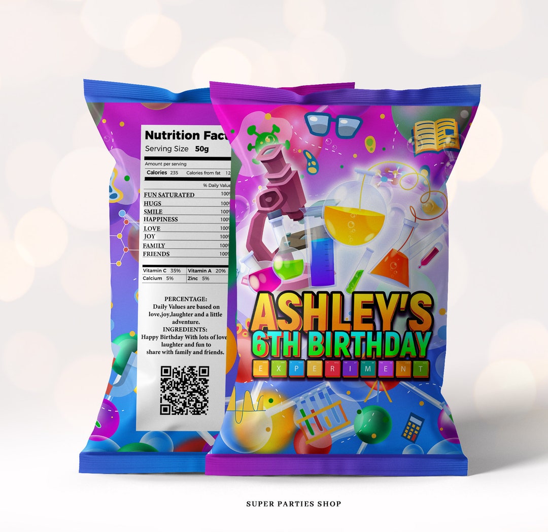 Mad Science Chip Bag imprimible, cumpleaños de ciencia, fiesta de ...