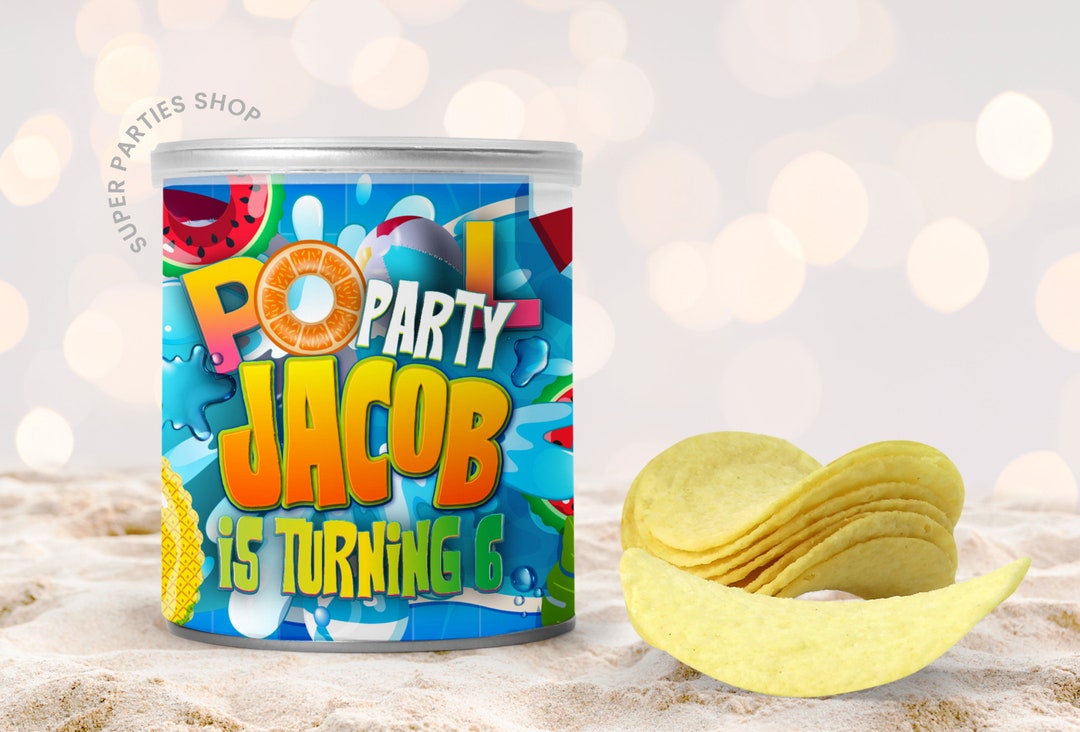 Pool Party Chips Can Wrapper Printable, Pool Birhtday Supplies. Pool ...