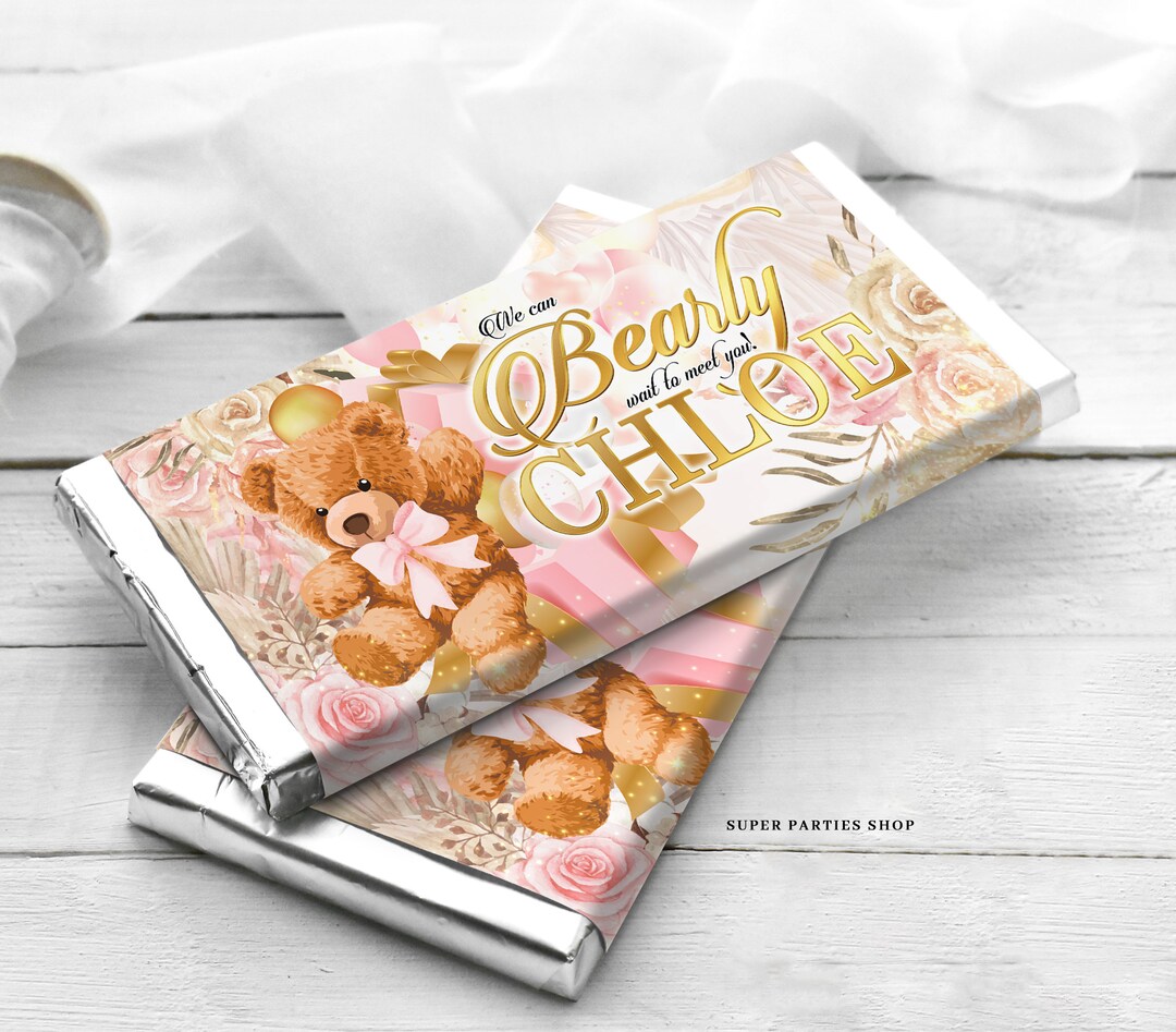 We Can Bearly Wait Candy Bar Wrapper Baby Shower Blue Watercolor Teddy ...