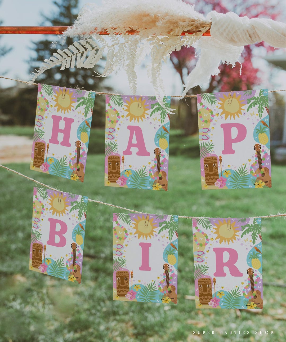 Editable Banner Flags Sign Printable, Aloha Favors, Tropical Party ...