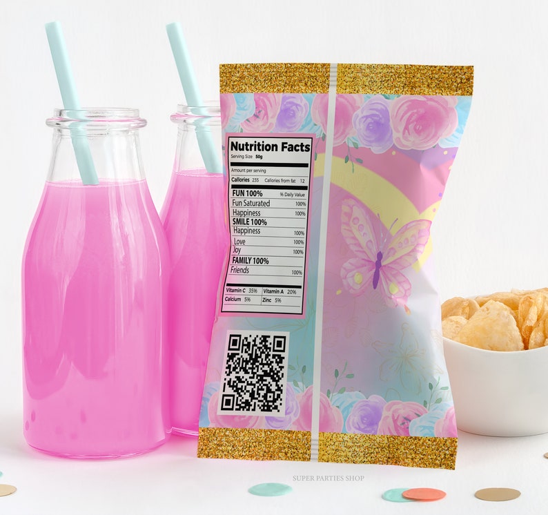 Butterfly Potatoes Chip Bag Wrapper Printable Floral Baby | Etsy