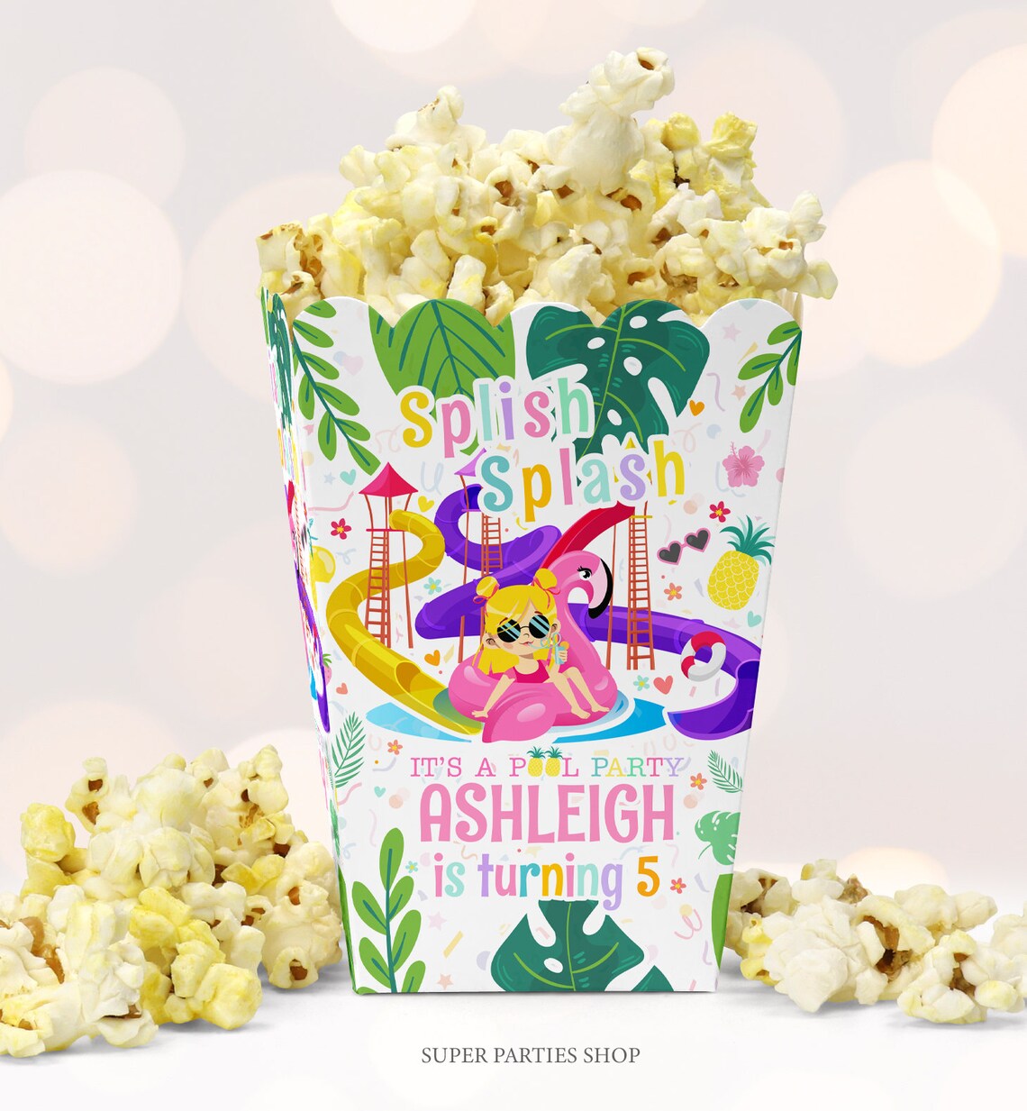 Pool Party Popcorn Printable Template Pool Birthday Supplies - Etsy