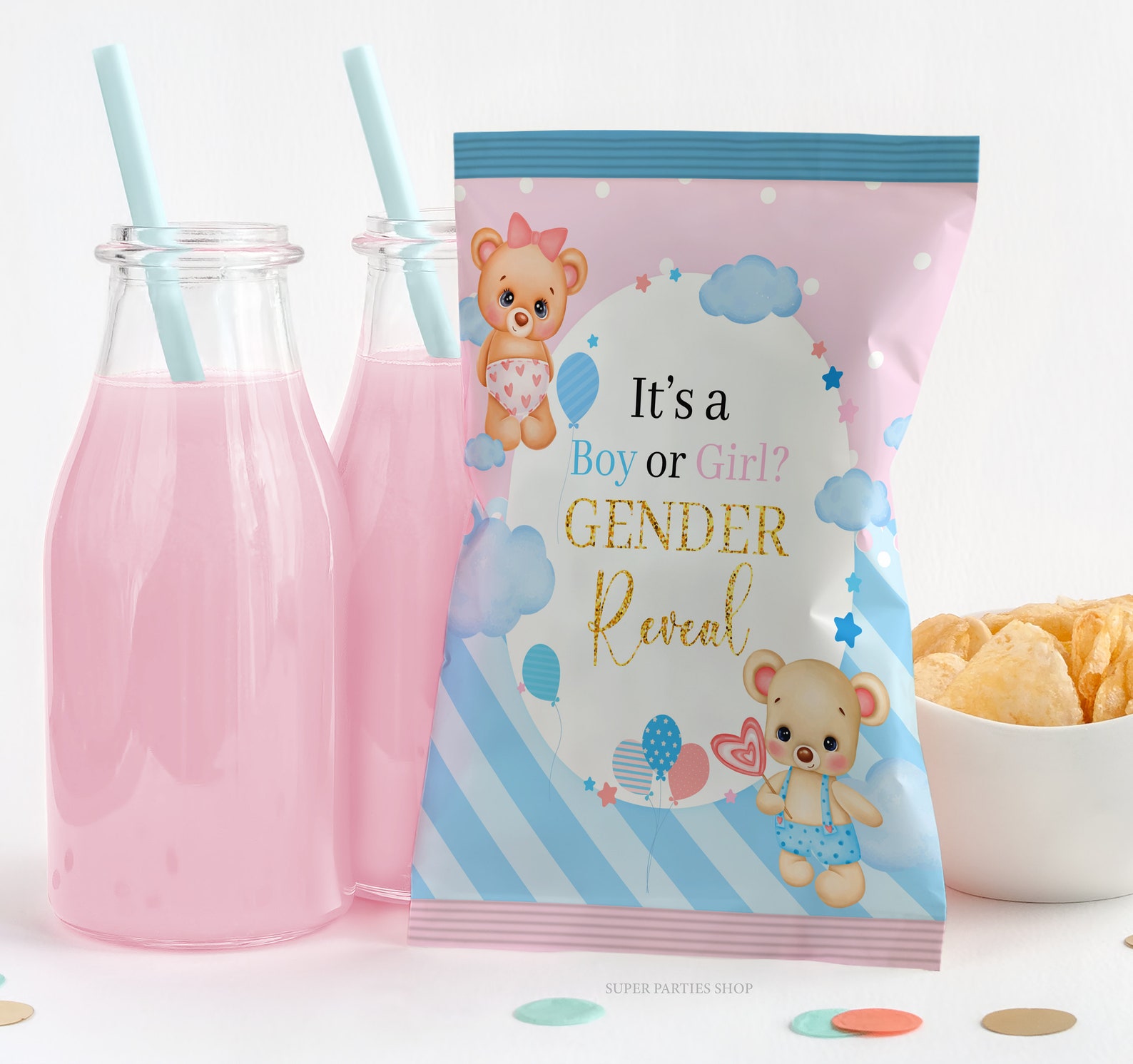 Teddy Bear Gender Reveal Potatoes Chip Bag Wrapper - Etsy