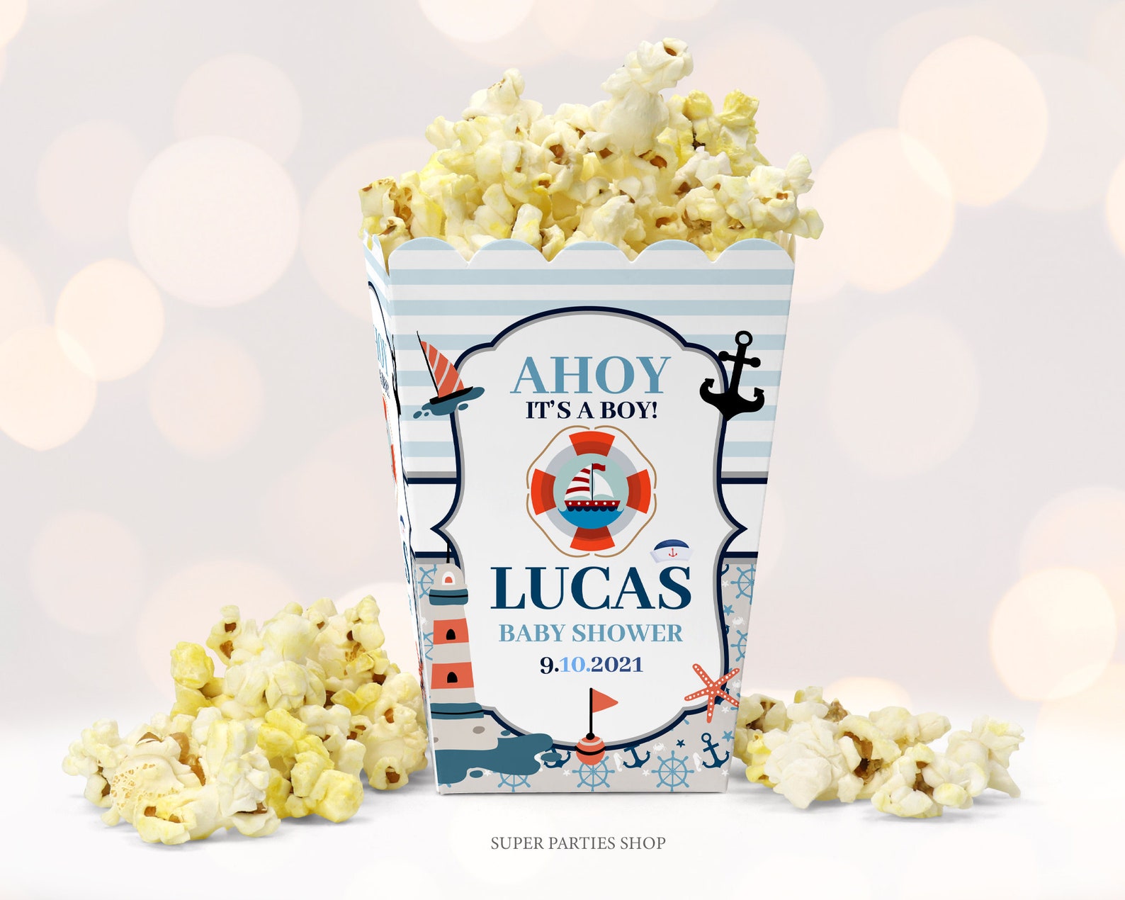 Nautical Baby Shower Popcorn Box Wrapper Ahoy Its a Boy | Etsy