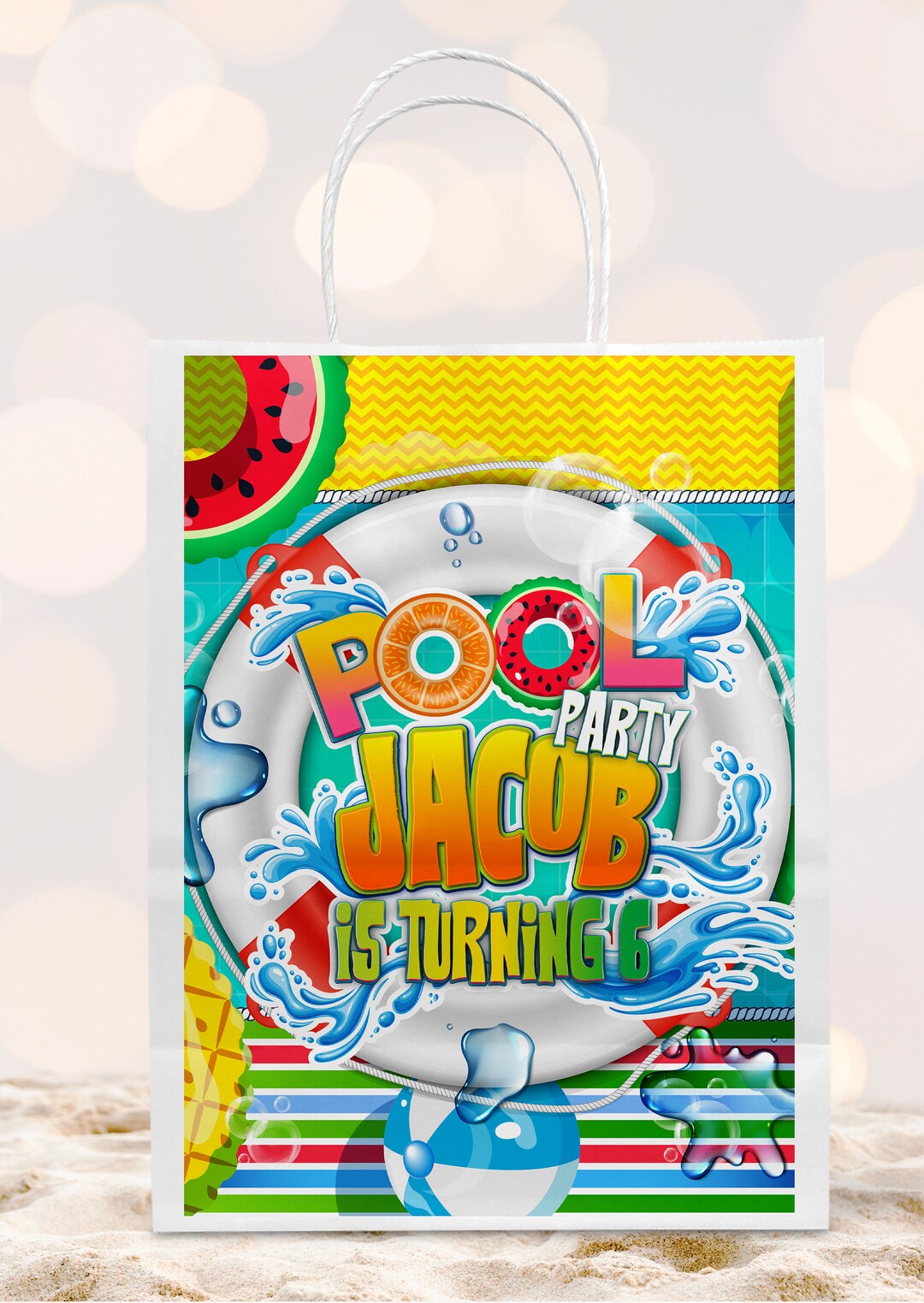 Pool Party Gift Bag Label Printable, Pool Birthday Supplies, Pool Party ...