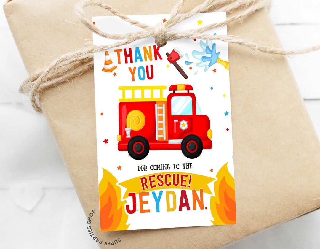 Firefighter Favor Tag Label Printable , Firetruck Potatoes, Firefighter ...