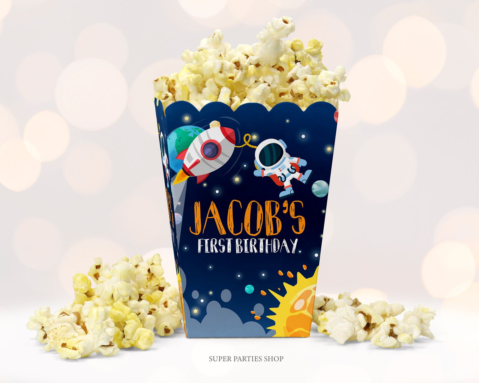 Space Popcorn Box Template Printable Astronaut Birthday | Etsy