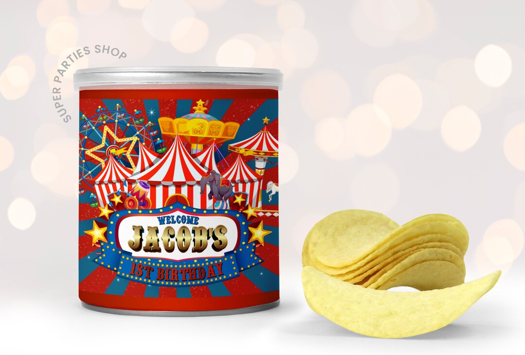 Circus Party Printable Chip Can, Circus Tent Birthday Party Chip Tube ...