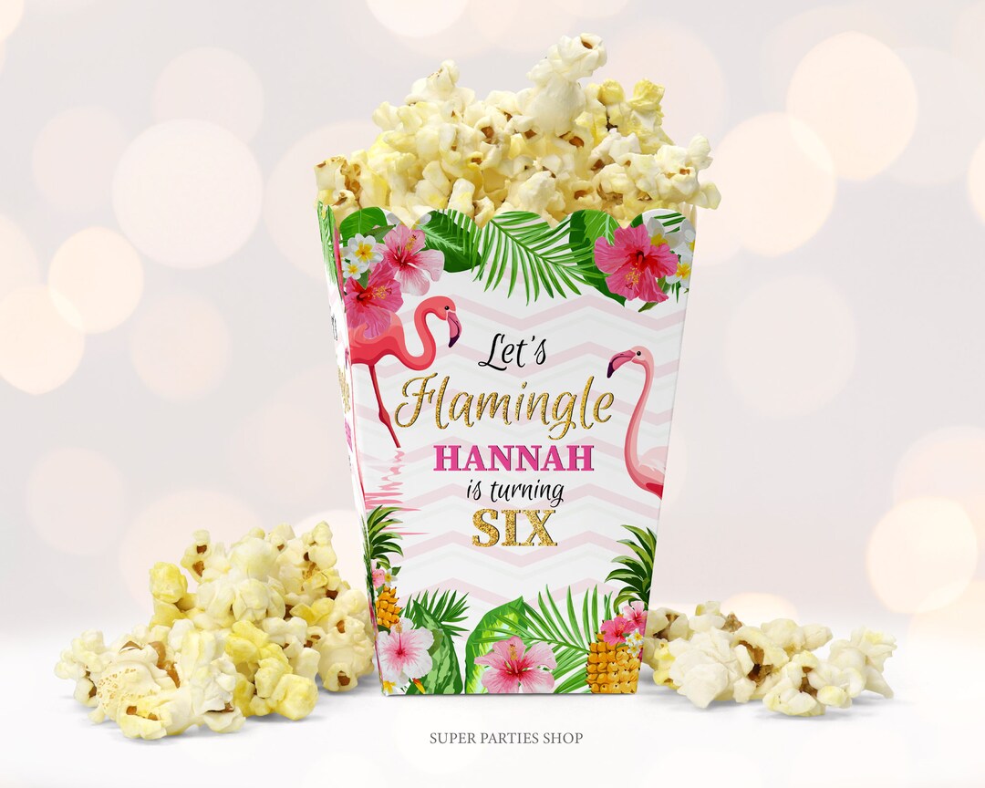 Flamingo Popcorn Box Printable Snack Box Tropical Birthday - Etsy