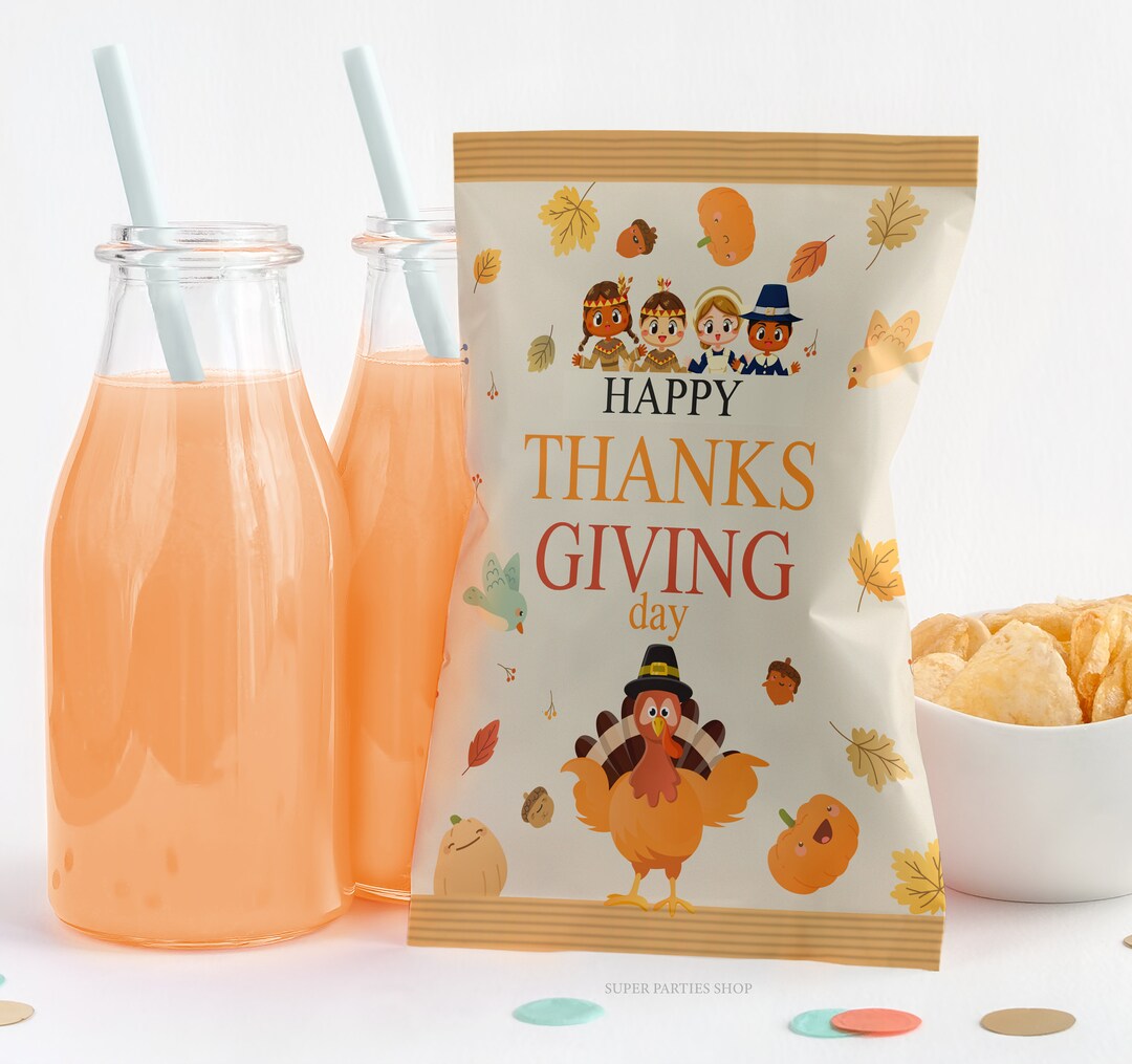 Thanksgiving Chip Bags Printable INSTANT DOWNLOAD , Snack Bag, Pumpkin ...