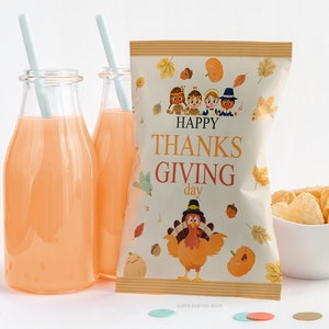 Thanksgiving Chip Bags Printable INSTANT DOWNLOAD , Snack Bag, Pumpkin ...