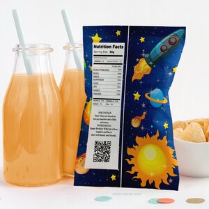Space Chips Bag Printable Astronaut Birthday Gift Wrapper Galaxy Favor ...