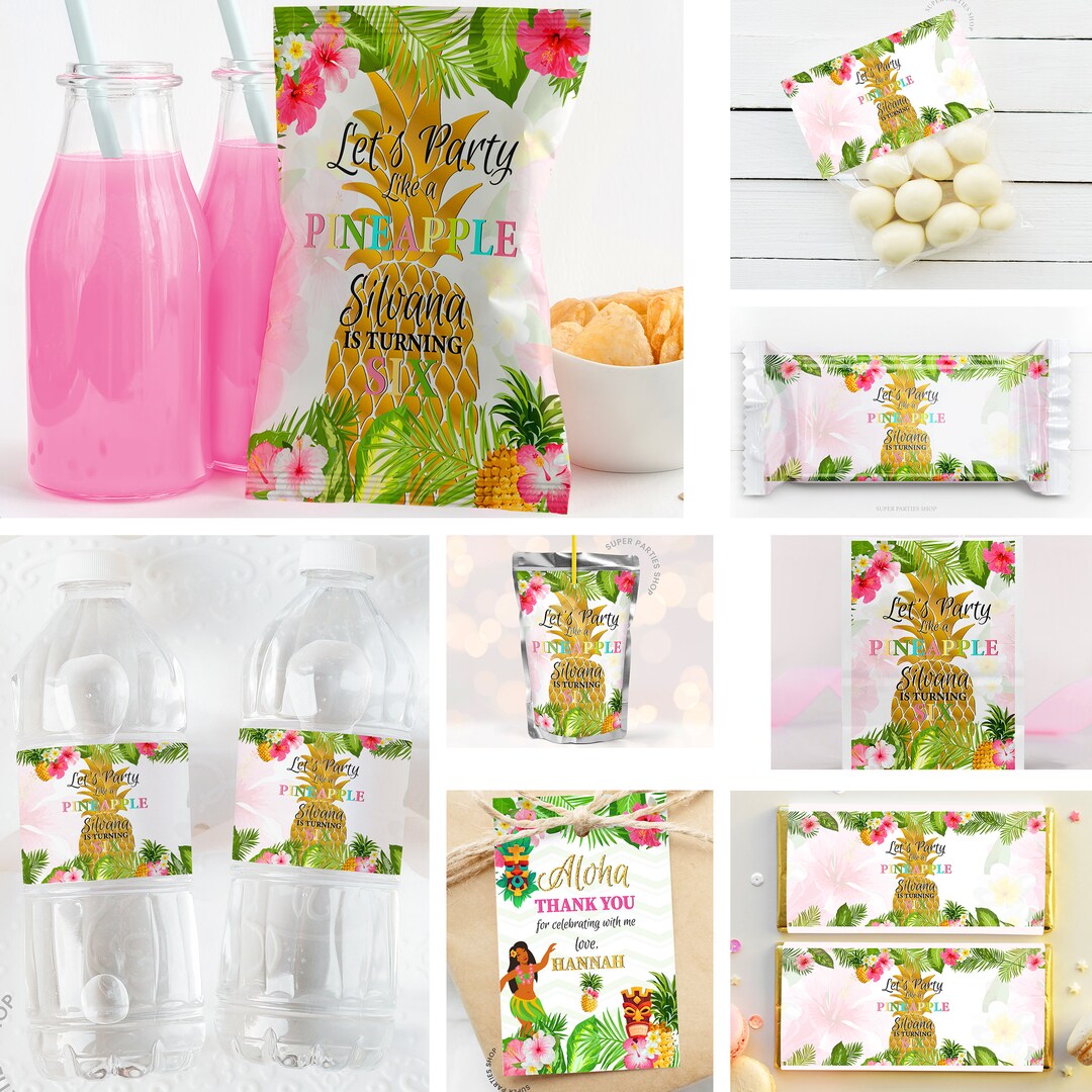 Aloha Pineapple Bundle Printable Kit, Pineapple Favor Decor, Pineapple ...