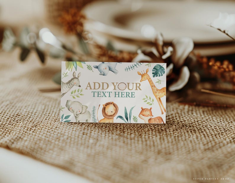 Editable Party Animals Food Labels Safari Party Animals Wild One Food ...