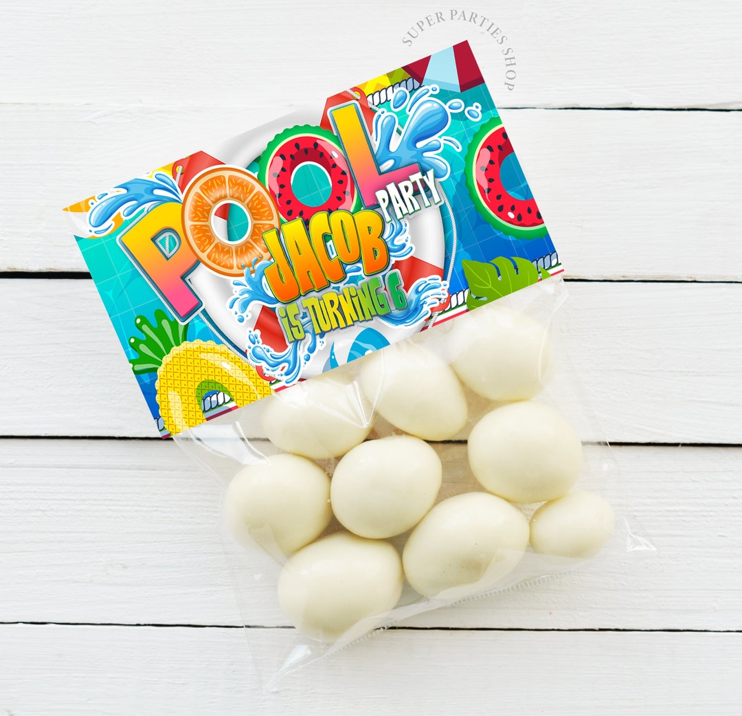 Pool Party Candy Bag Topper Label Printable, Pool Birthday Supplies ...