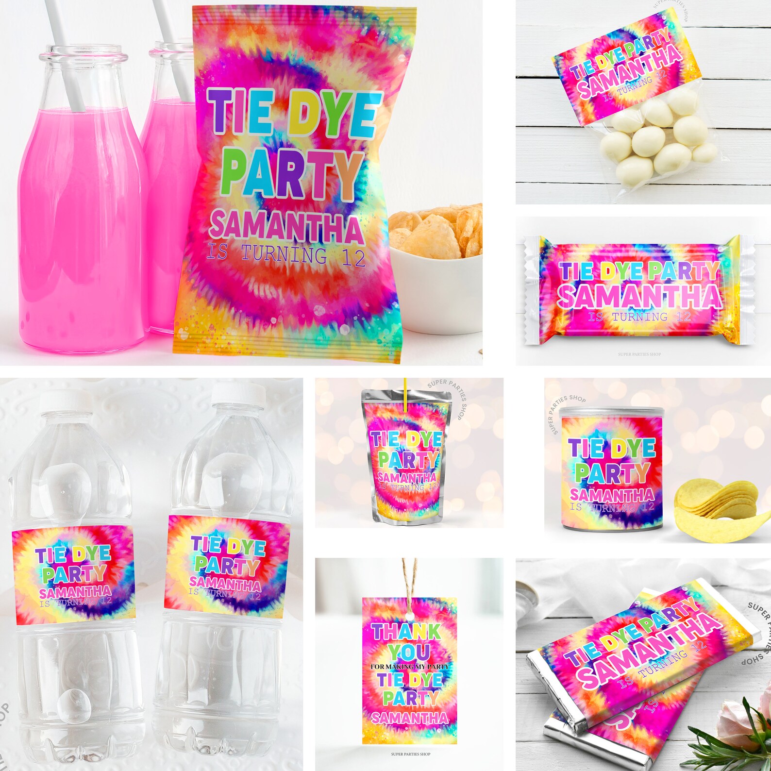Tie Dye Bundle Party Printable Hippy Peace Love Birthday - Etsy