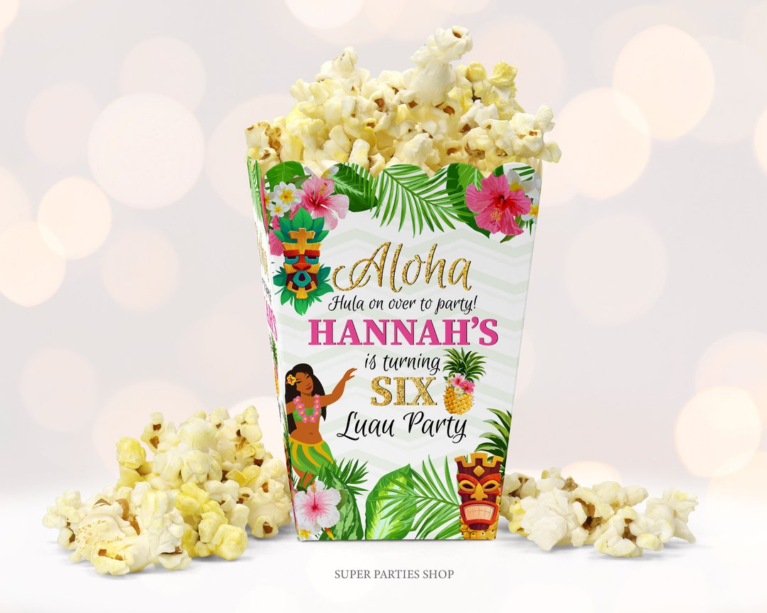 Luau Popcorn Box Template Printable, Aloha Favors, Tropical Party Favor ...