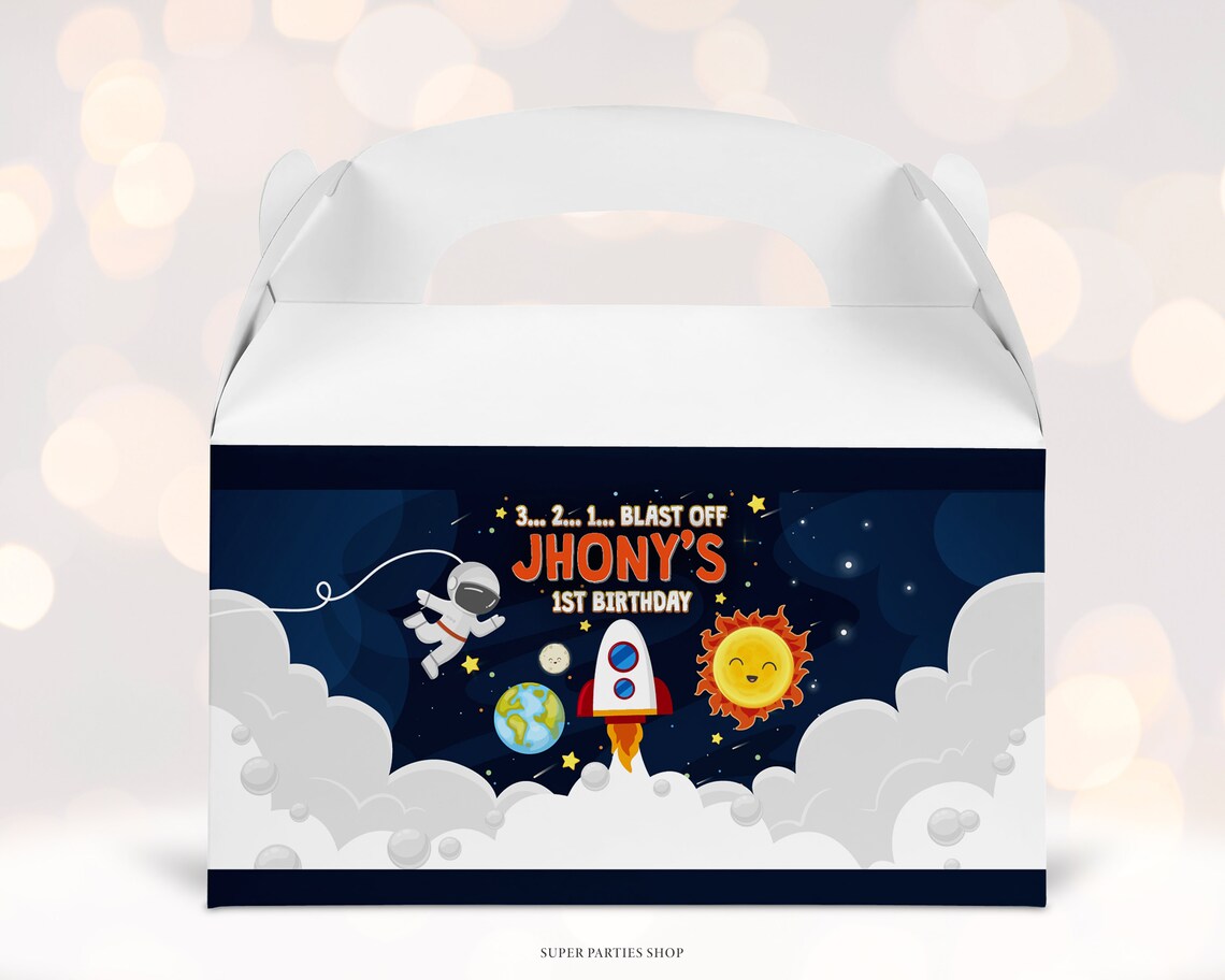 Space Gable Box Label Printable Astronaut Birthday Gift Box | Etsy