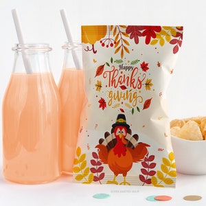 Thanksgiving Chip Bags Printable INSTANT DOWNLOAD , Snack Bag, Pumpkin ...